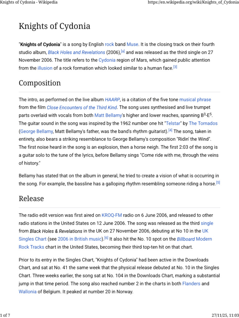 Knights of Cydonia - Wikipedia | PDF | Recorded Music