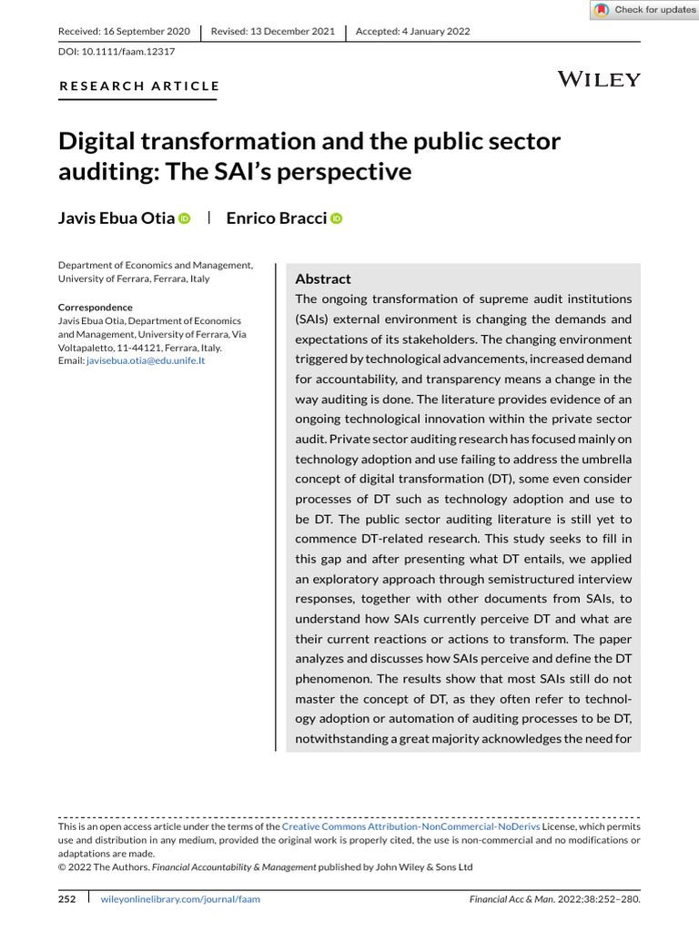 Digital Transformation and The Public Sector Auditing - The SAI's ...