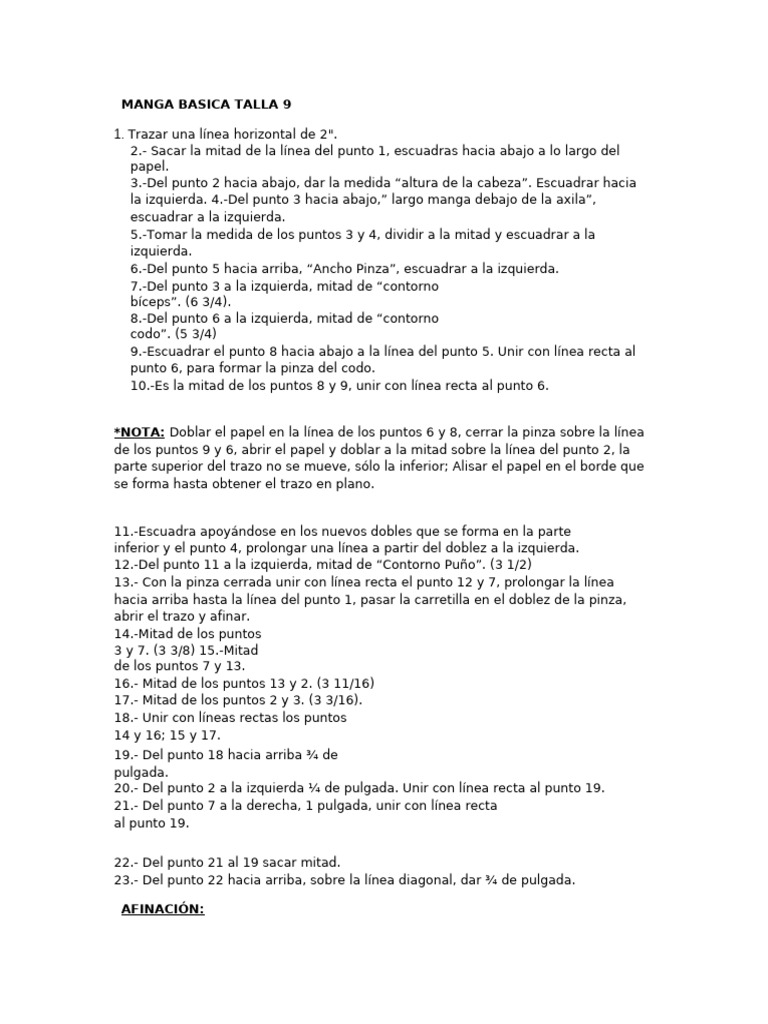 Manga Basica Talla 10 | PDF