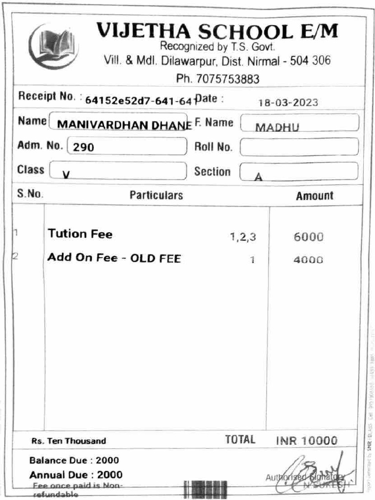 School Fee Bill | PDF