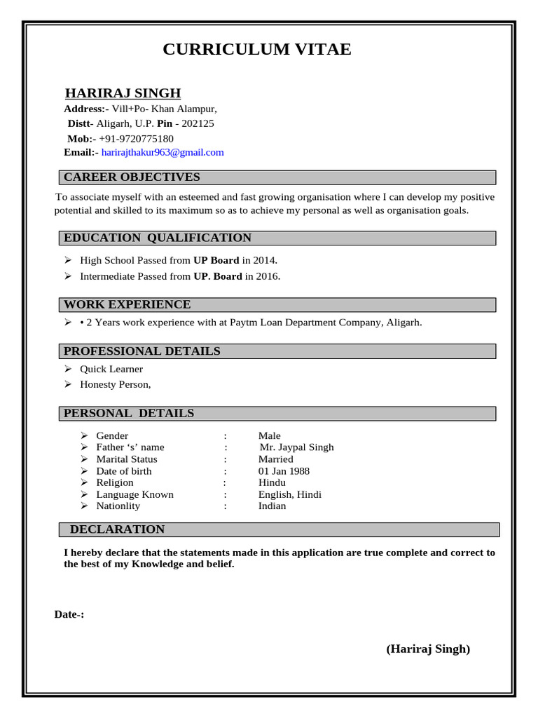 Curriculum Vitae: Hariraj Singh | PDF