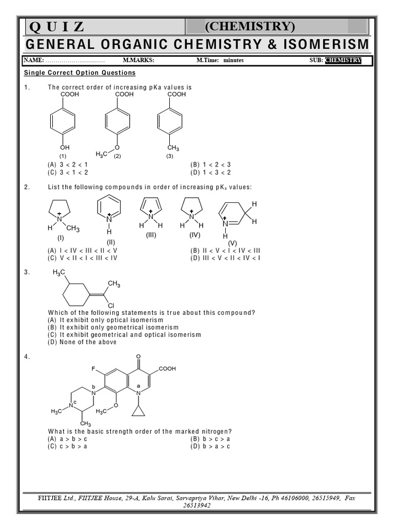 Chemistry Quiz on Organic Chemistry | PDF | Chemistry | Physical Sciences