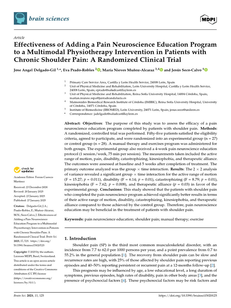 Effectiveness of Adding A Pain Neuroscience Education Program To A ...