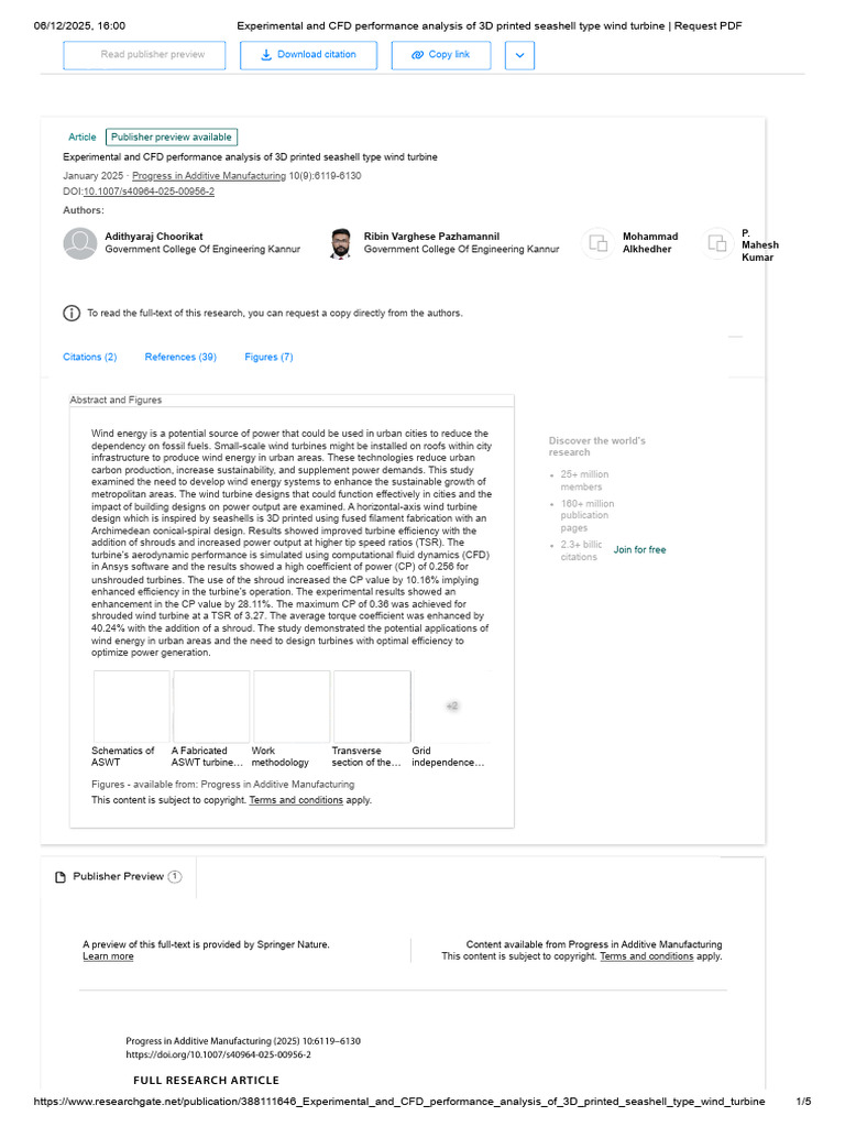 Experimental and CFD Performance Analysis of 3D Printed Seashell Type ...