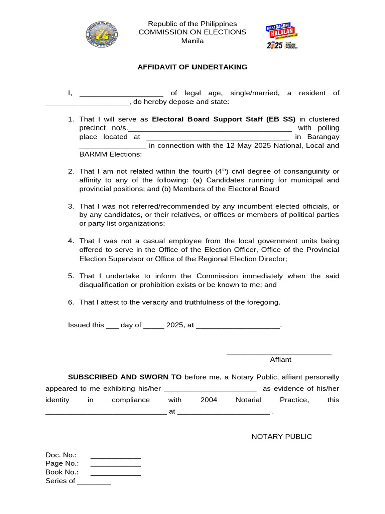 Affidavit of Undertaking Eb Ss | PDF
