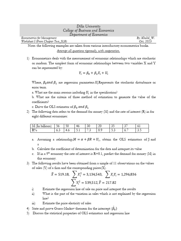 Econometrics Worksheet: SLR Analysis | PDF | Linear Regression ...