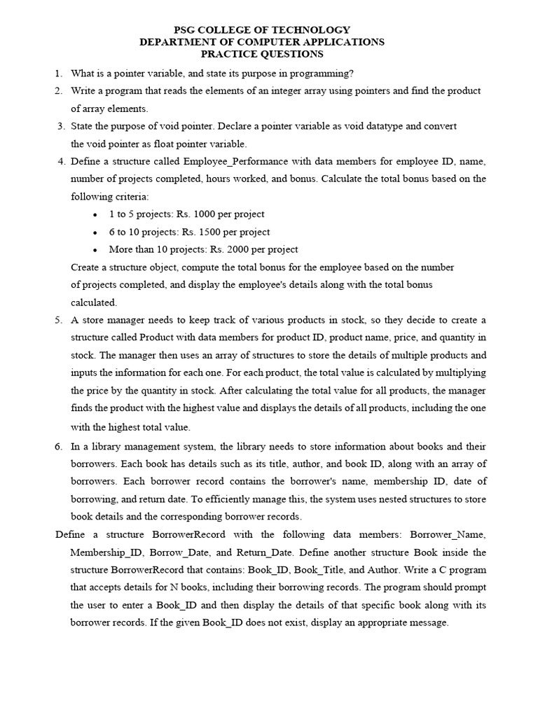 Practice Questions C Programming | PDF | Pointer (Computer Programming ...