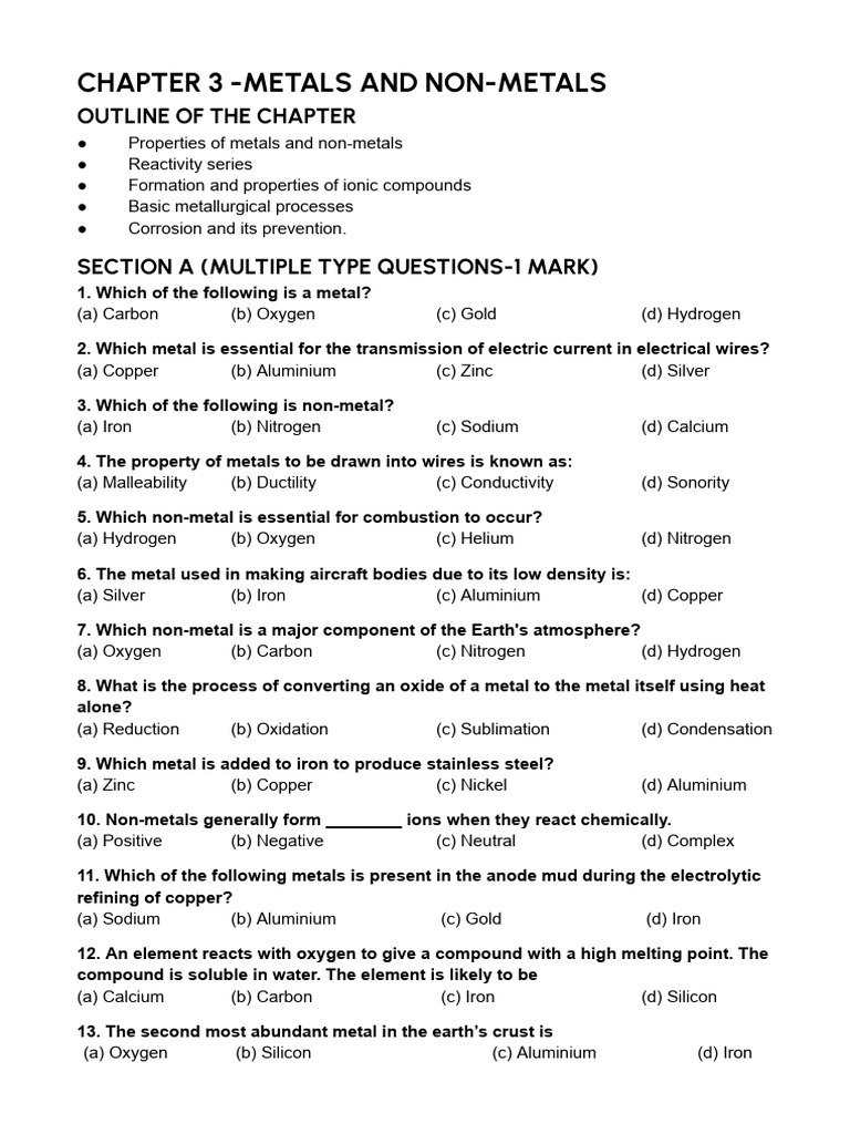 CHAPTER 3- METALS AND NON METALS.docx | PDF | Metals | Zinc