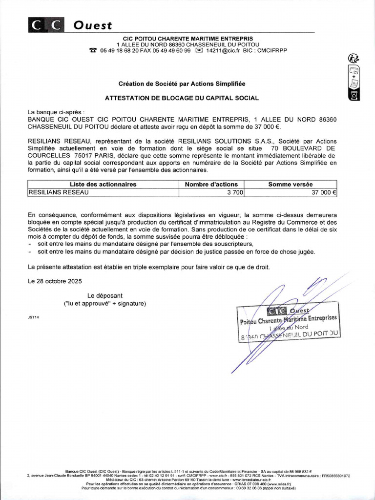 Resilians Solutions - Actes Du 04-11-2025 | PDF