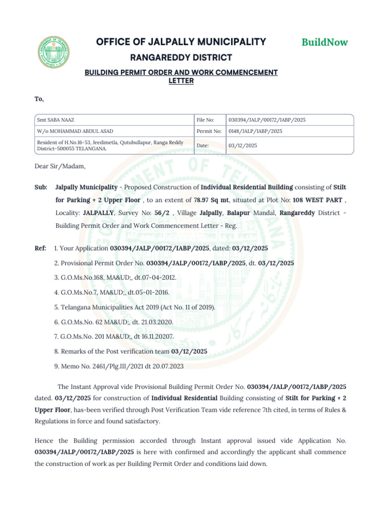 Building Permit Order and Work Commencement Letter | PDF | Common Law ...
