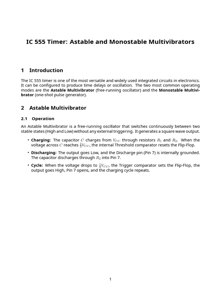 555 Timer Multivibrators | PDF | Electrical Components | Digital ...