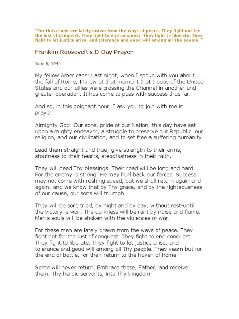 FDR DDay Prayer | PDF | Franklin D. Roosevelt | Normandy Landings