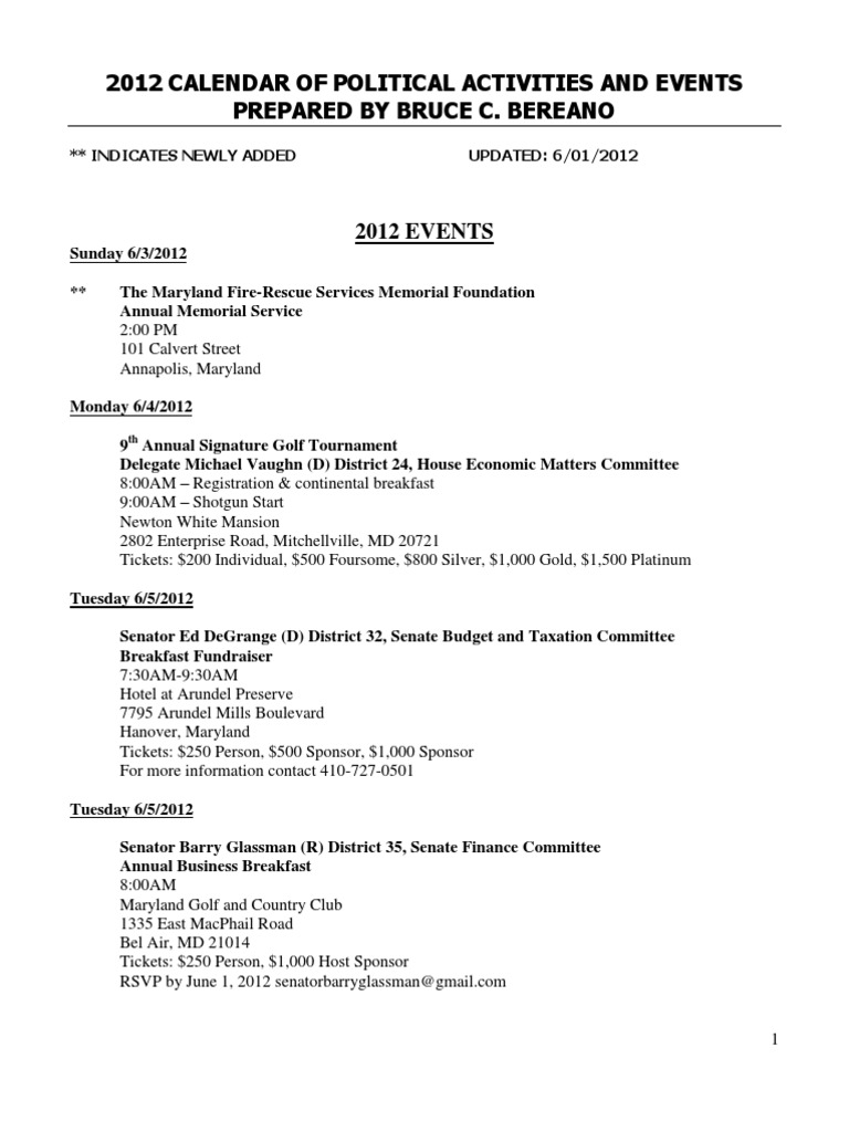 Maryland Lobbyist Bruce Bereano's Fundraising Calendar | PDF | Maryland ...