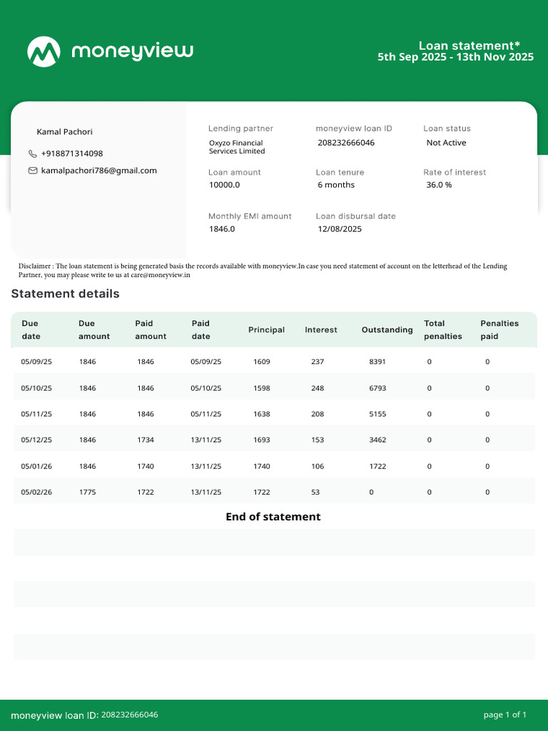 Loan-Statement-13-11-2025-1 | PDF | Investment Banking | Financial ...