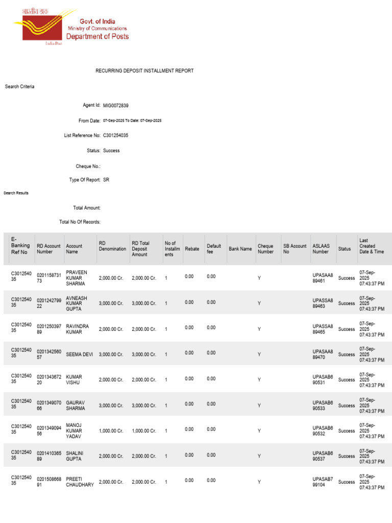 Recurring Deposit Installment Summary | PDF