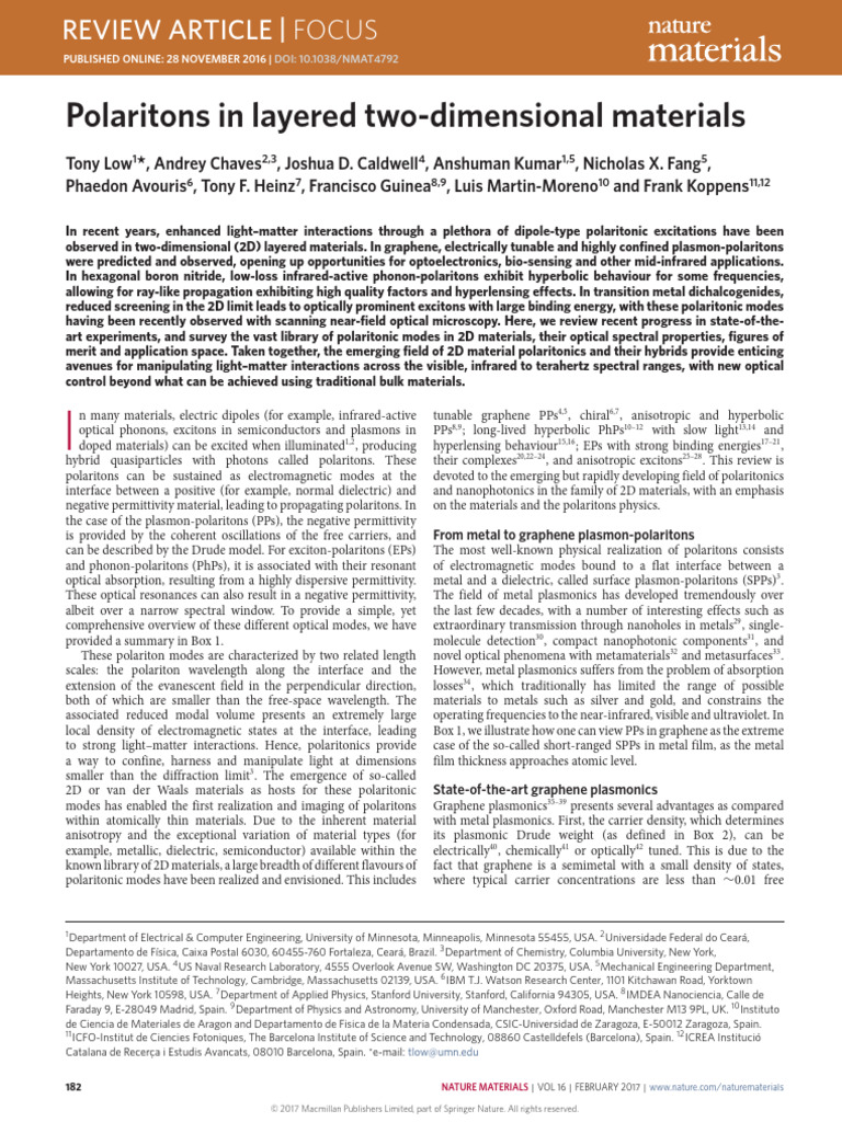 Polaritons in 2D Layered Materials | PDF | Graphene | Plasmon