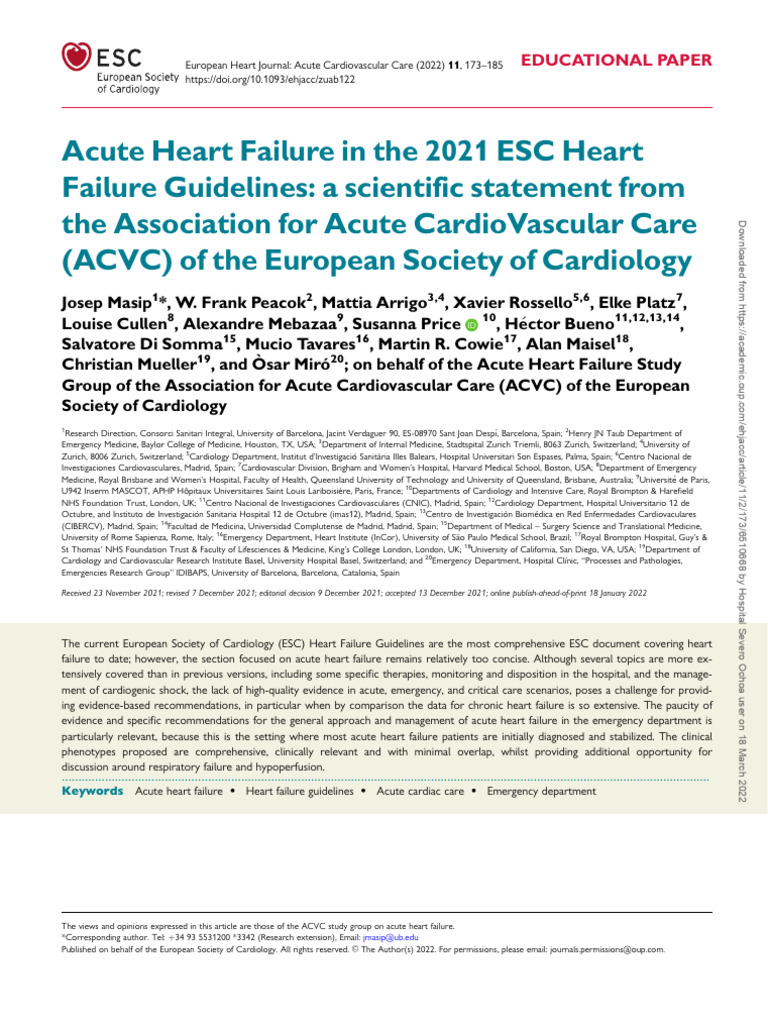 Acute Heart Failure Guidelines 2021 | PDF | Heart Failure ...