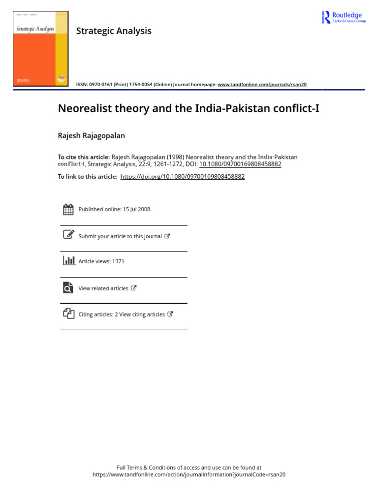 Neorealism and India-Pakistan Conflict | PDF | Theory | Behavior