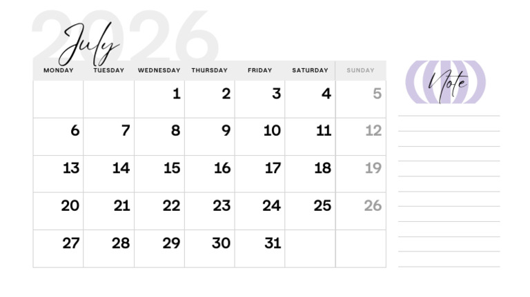 July 2026 Calendar Layout | PDF