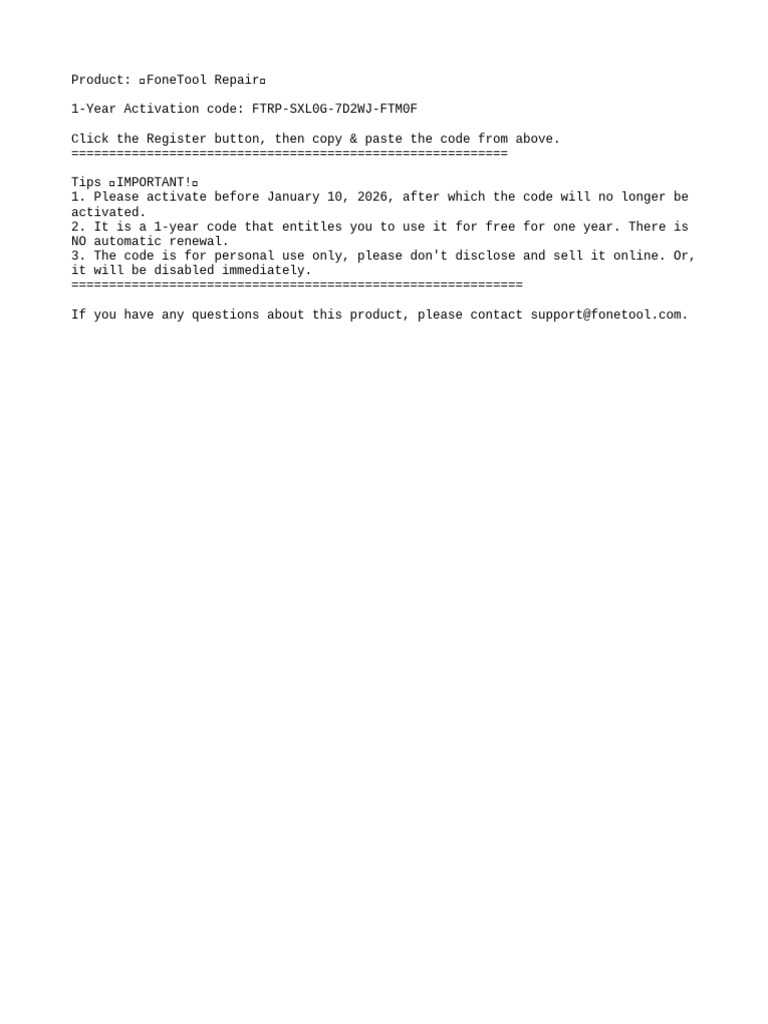 FoneTool Repair 1-Year Activation Code | PDF