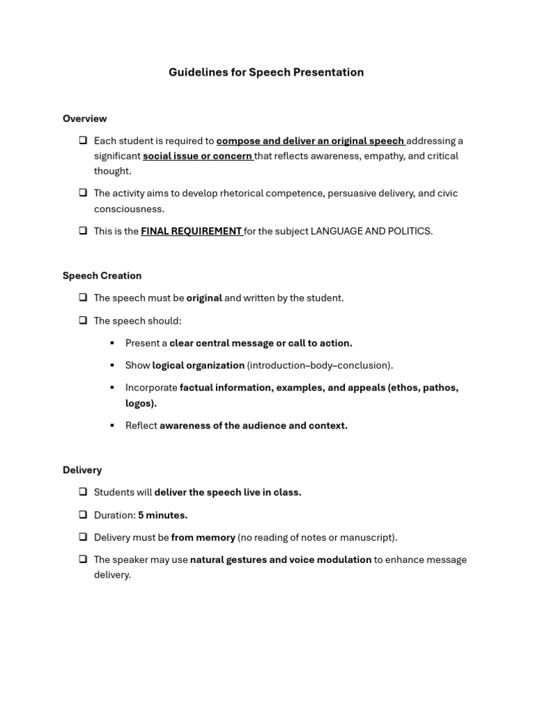 Guidelines for Speech Presentation (1) | PDF | Rhetoric | Social Policy