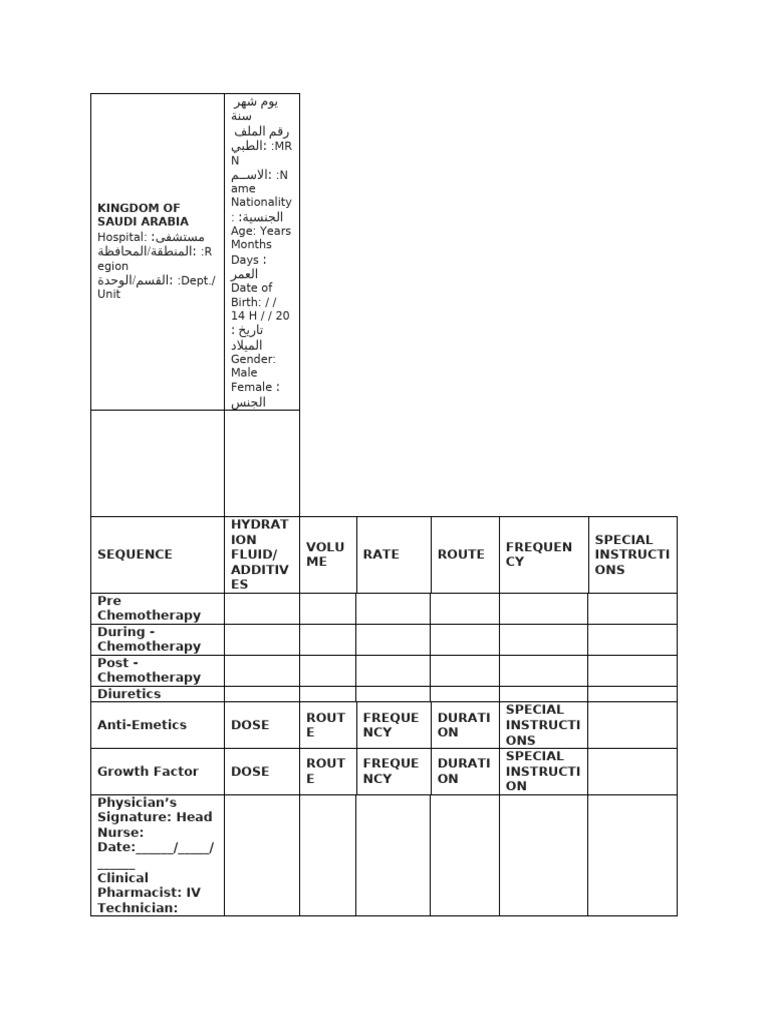 Adjuvant - Chemotherapy Order Form | PDF