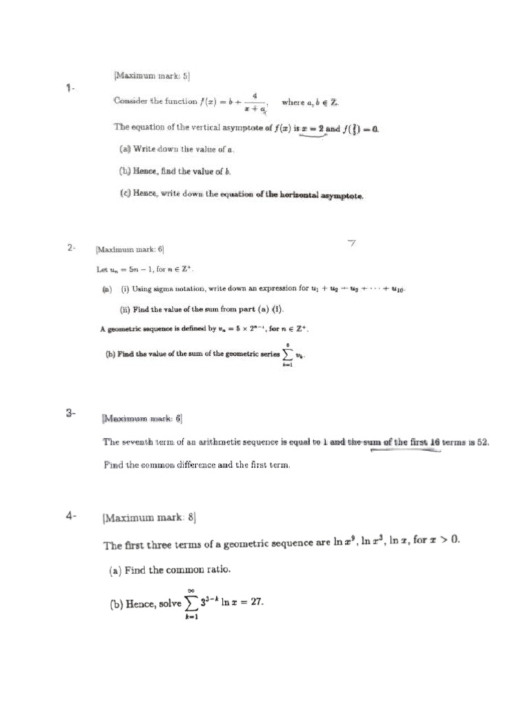 IB HL AA Test 5que | PDF
