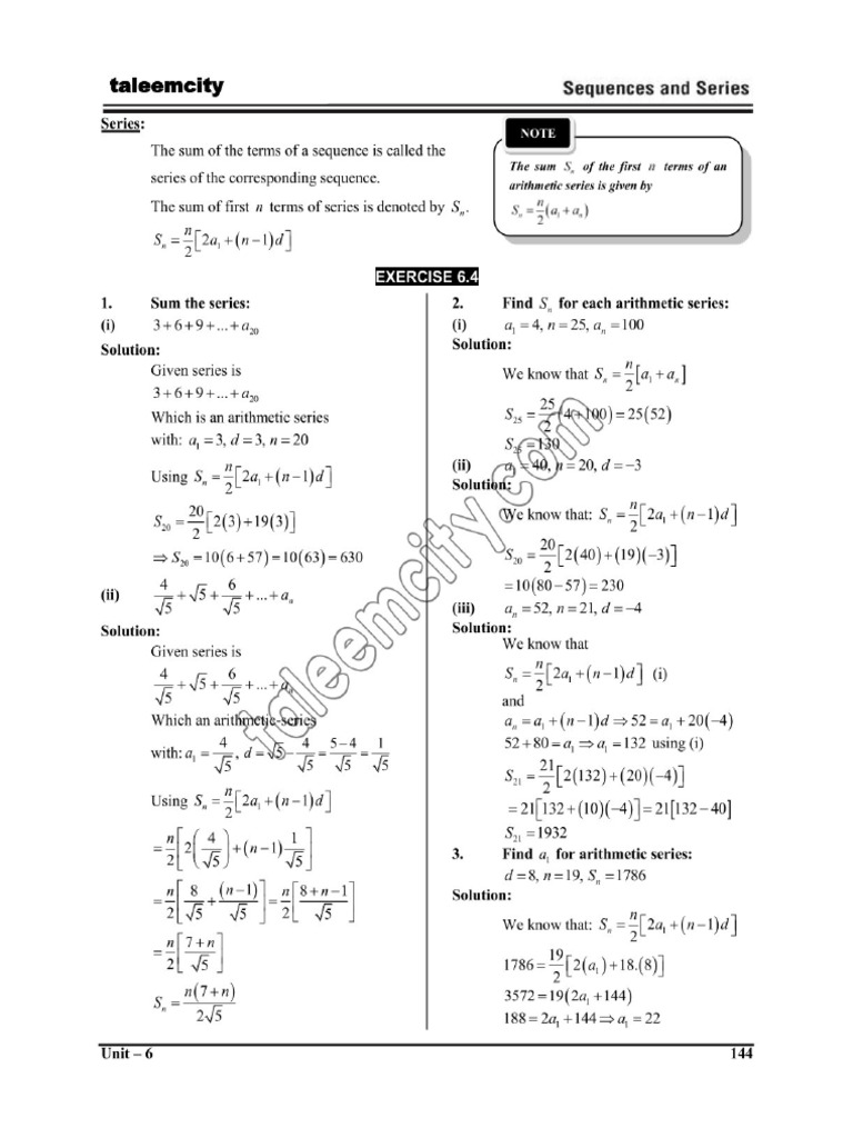 1st Year Math EX-6.4 Notes | PDF