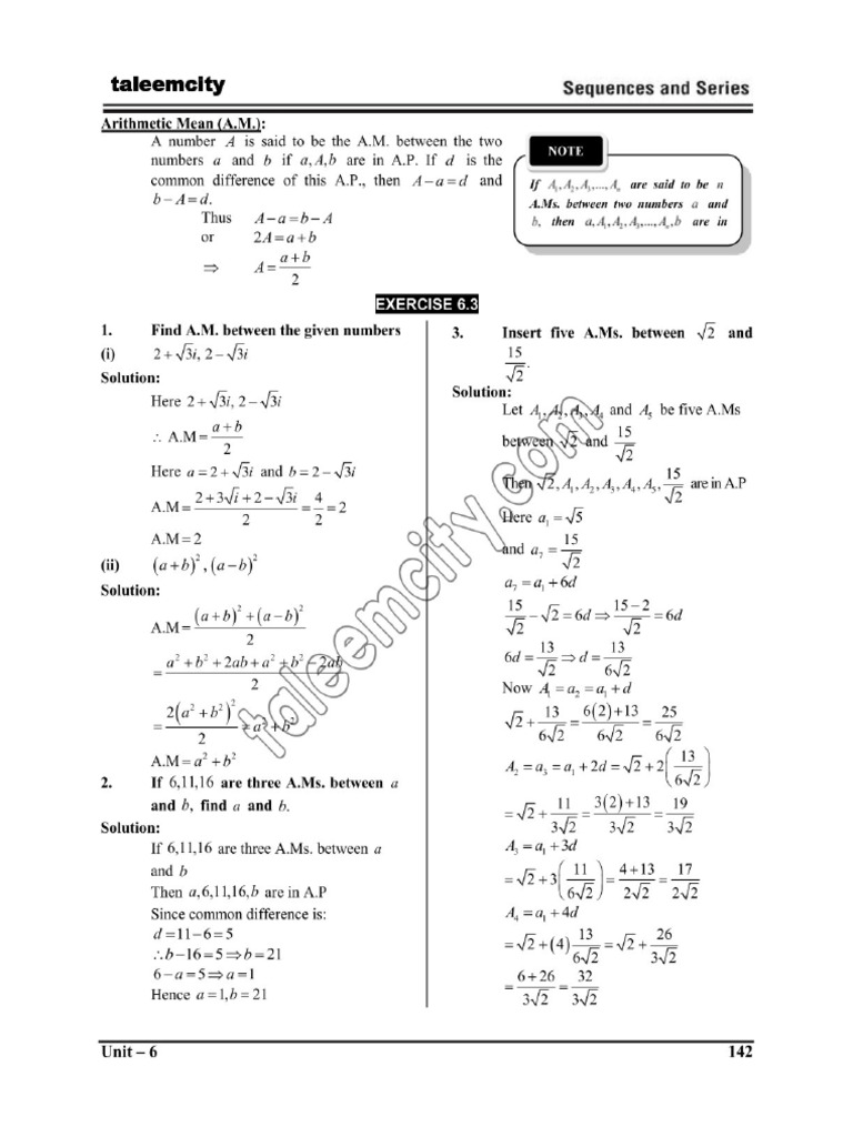 1st Year Math EX-6.3 Notes | PDF