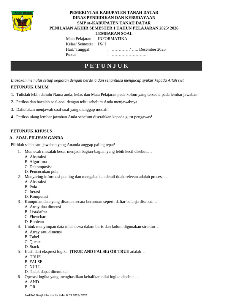 Soal informatika kelas9 | PDF