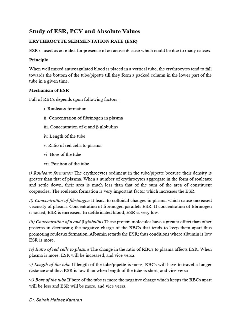 Study of ESR and Packed Cell Volume 3rd | PDF | Blood Plasma | Red ...