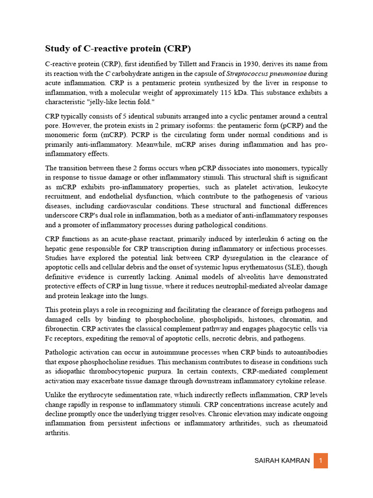C-Reactive Protein: Role and Testing | PDF | C Reactive Protein ...