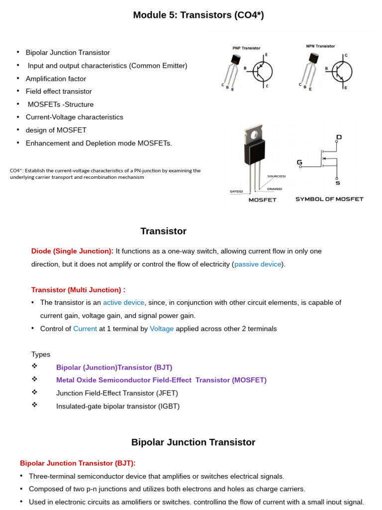 Transistor Basics: BJT & MOSFET Overview | PDF | Bipolar Junction ...