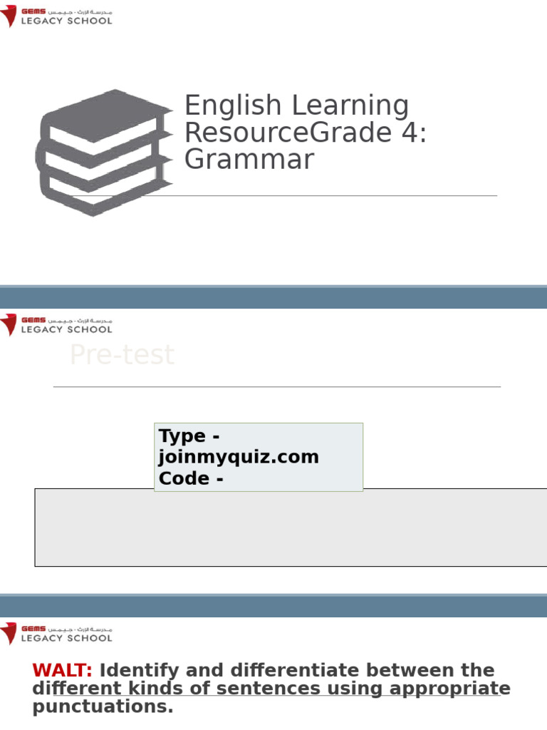 Grade 4 Grammar Pre-Test: Sentence Types | PDF