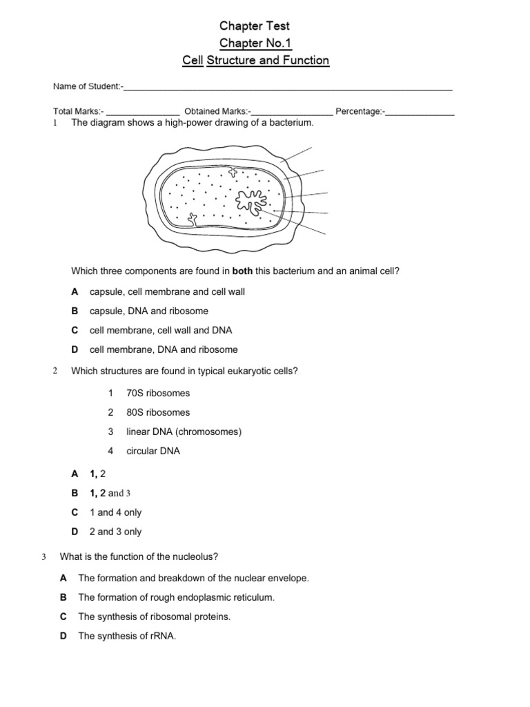 Alevel Unit 1 Test | PDF | Cell (Biology) | Ribosome