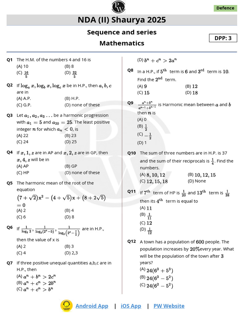 Sequence and Series _ DPP 03 | PDF | Discrete Mathematics | Mathematical Objects