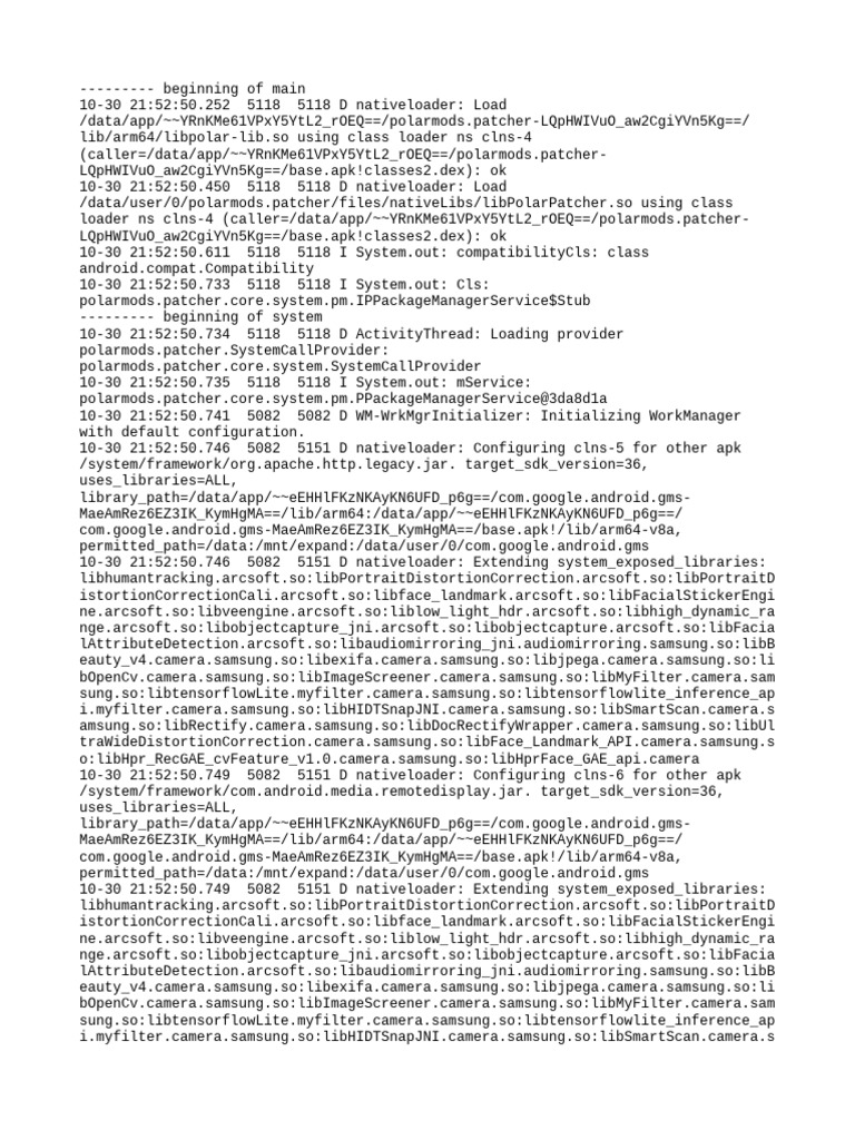 polarmods.patcher_logcat | PDF | System Software | Operating System Technology