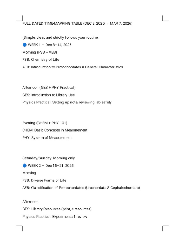 13week Study Plan For First Semester - Phoenix | PDF