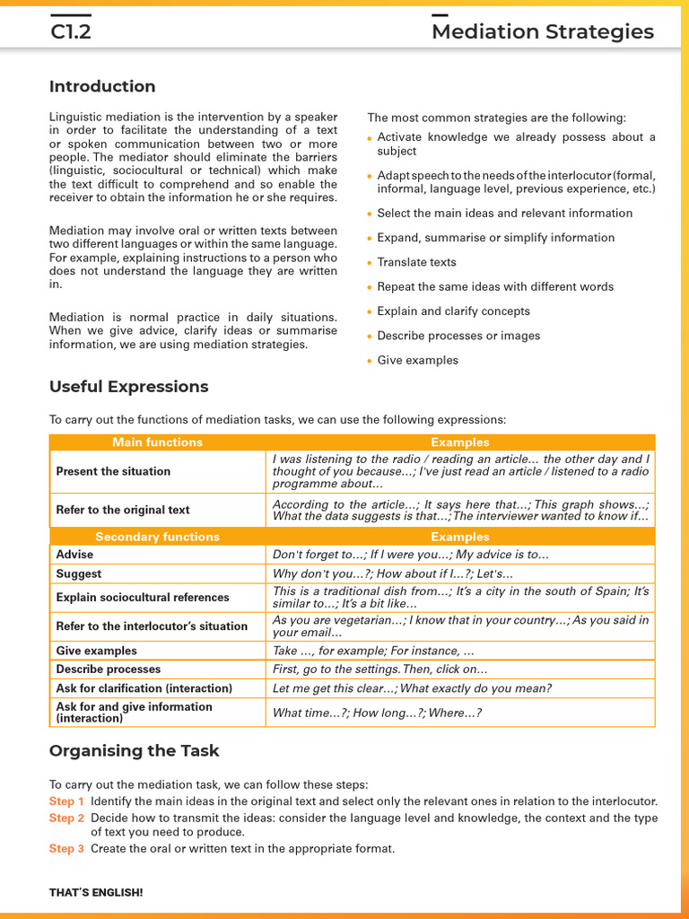 MEDIATION STRATEGIES | PDF | Linguistics | Information