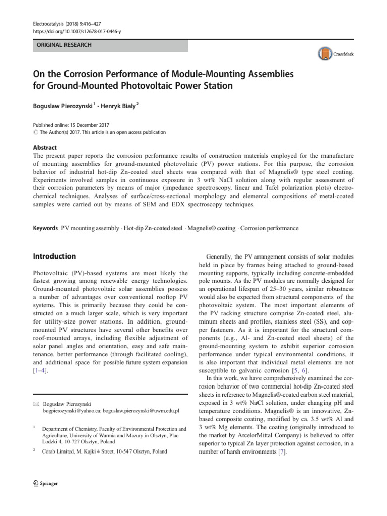 On The Corrosion Performance of Module-Mounting Assemblies For Ground ...
