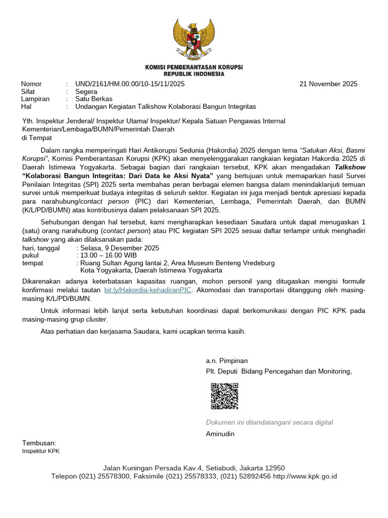 Undangan Talkshow Integritas 2025 | PDF