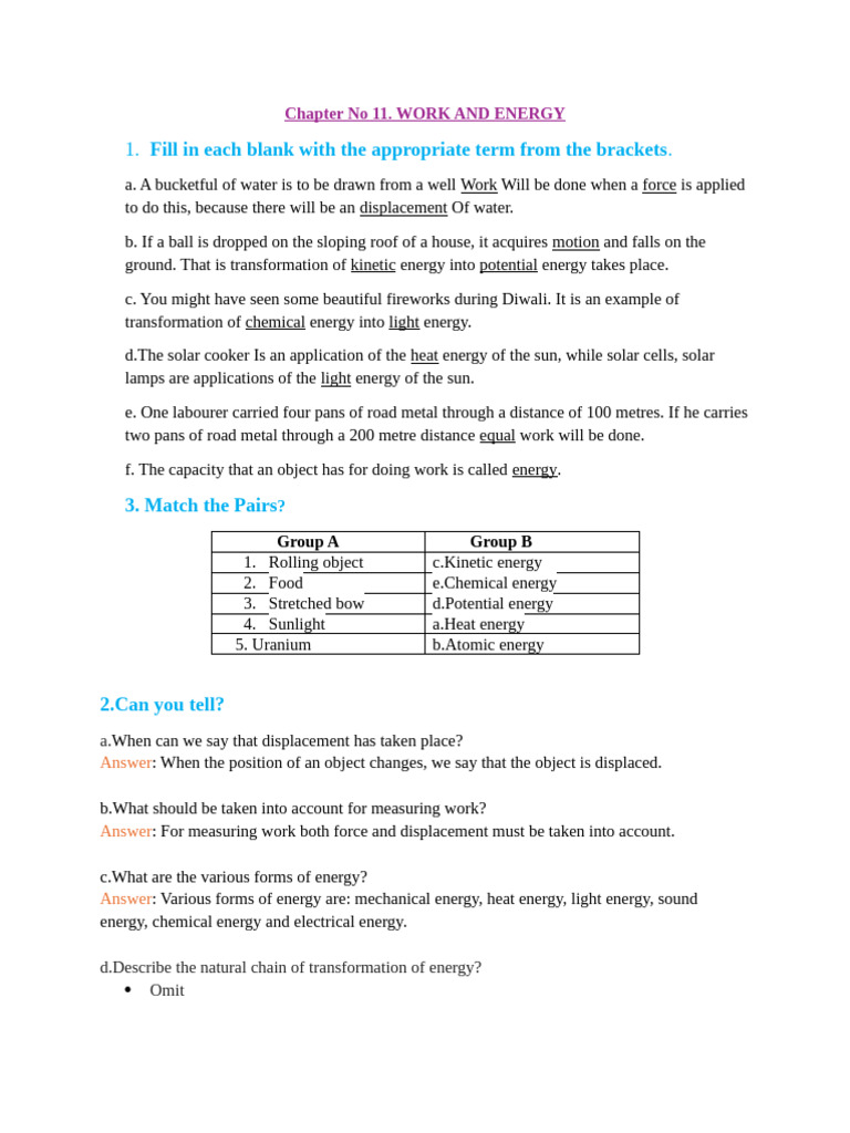 Work and Energy Concepts Explained | PDF | Solar Energy | World Energy ...