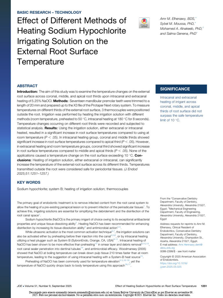 Heating Methods for Sodium Hypochlorite in Endodontics | PDF | Dental ...