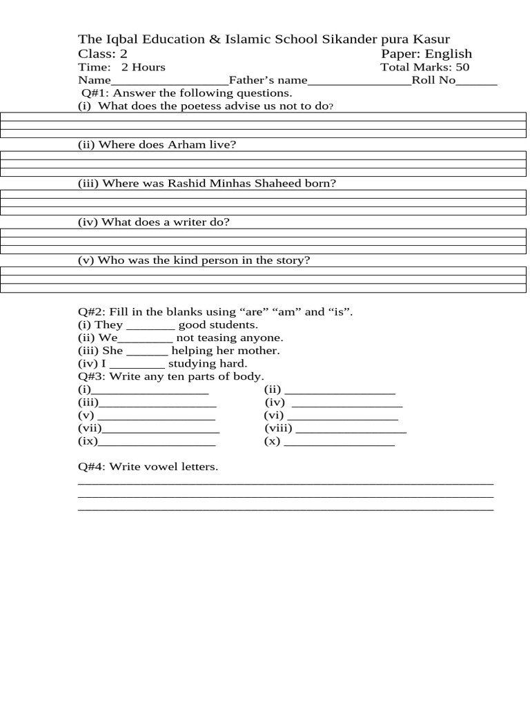 Class 2 English | PDF