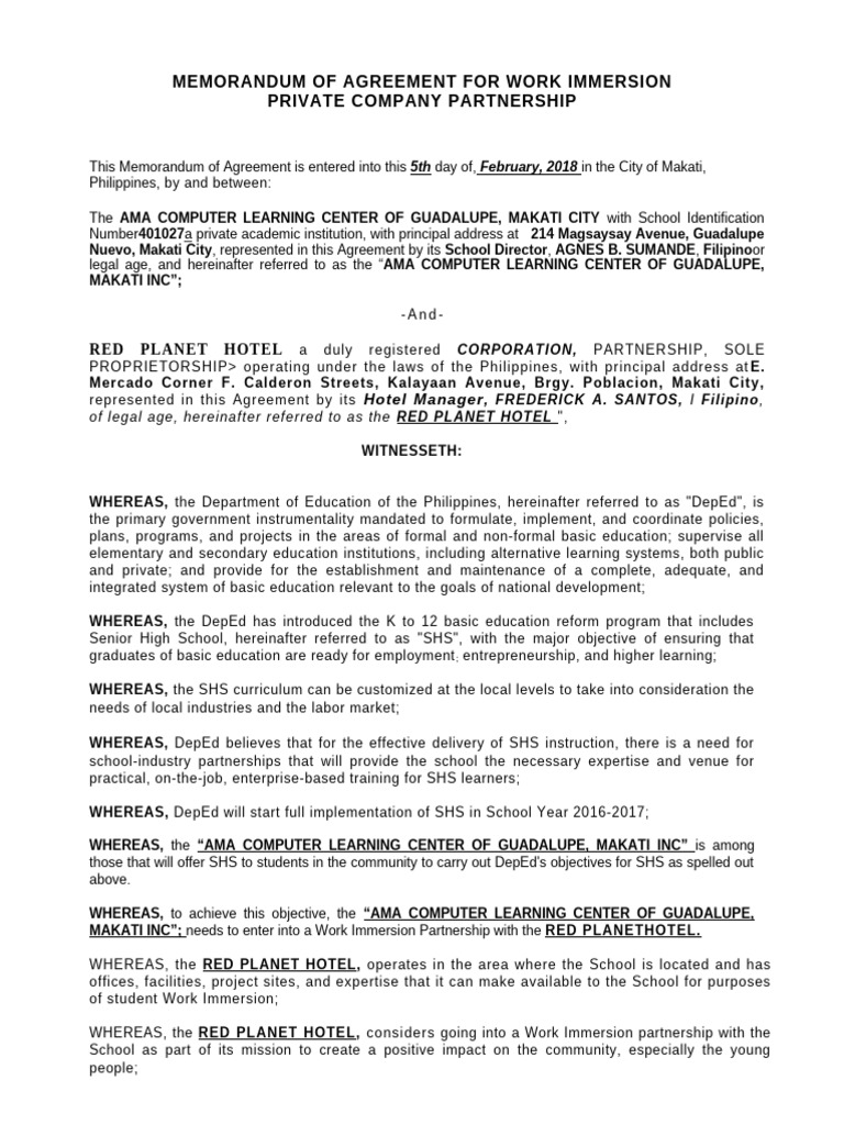 MOA Sample Ojt | PDF | Employment | Intellectual Property