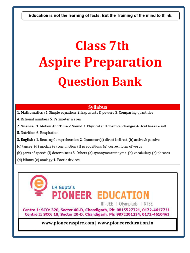 7th Class Question Bank | PDF | Area