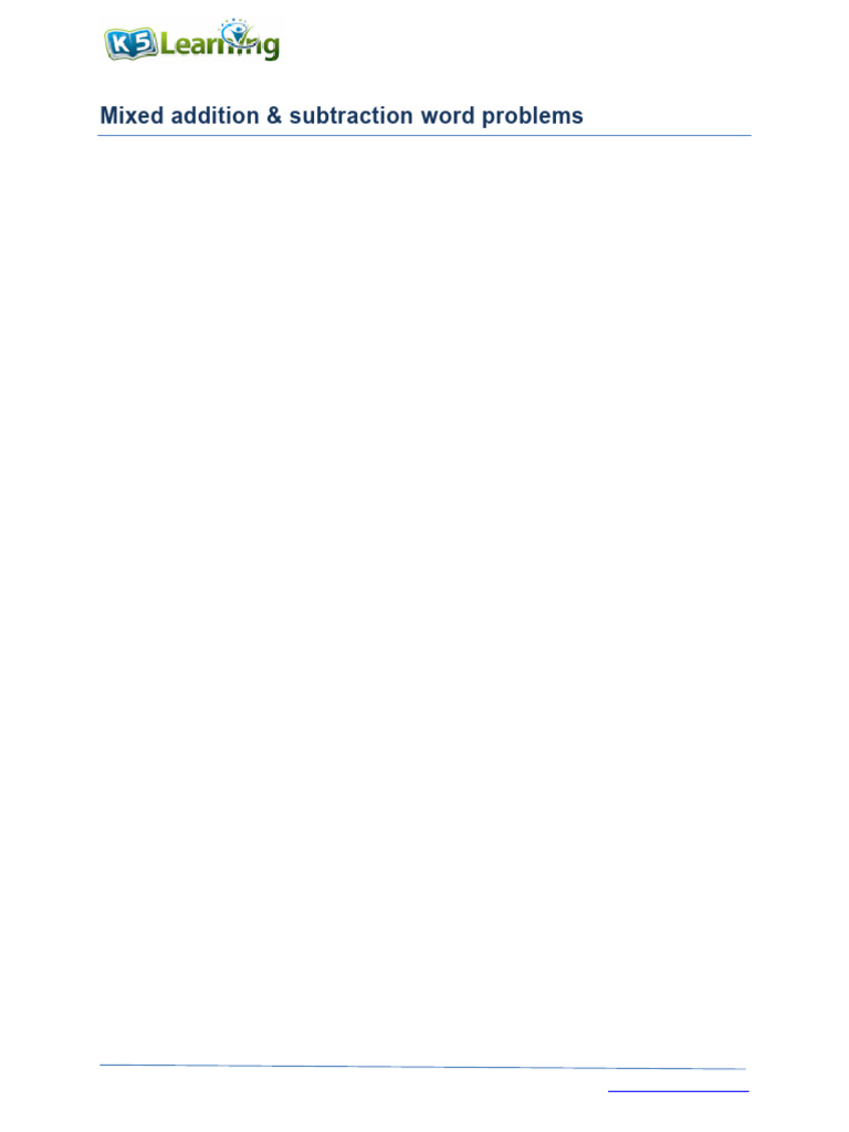 Grade 3 Mixed Addition Subtraction Word Problems A6 | PDF