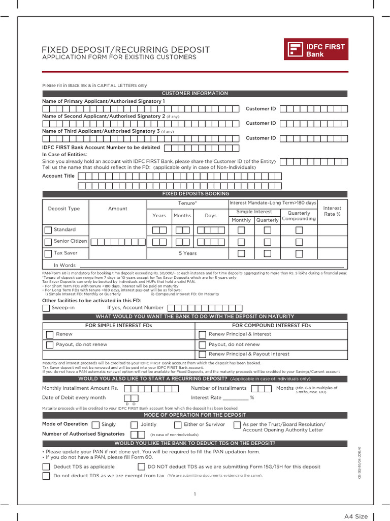 Fixed Deposit Application Form | PDF | Banking | Financial Services