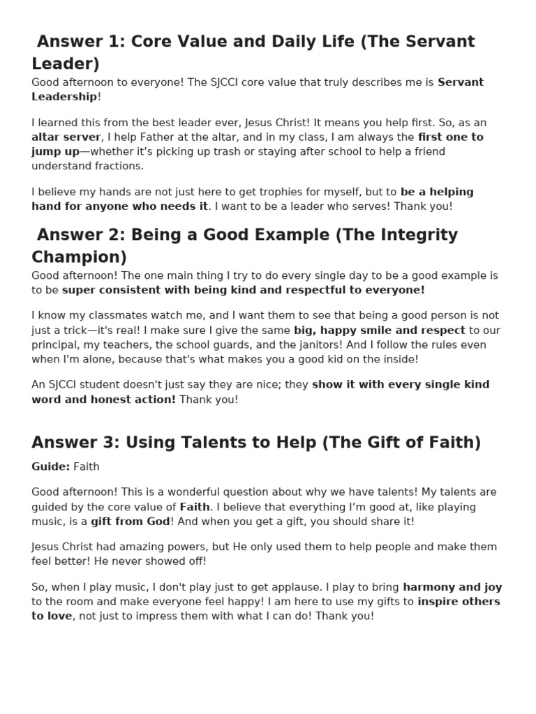 ? Question 1 Core Value and Daily Life (the Servant Leader) | PDF ...