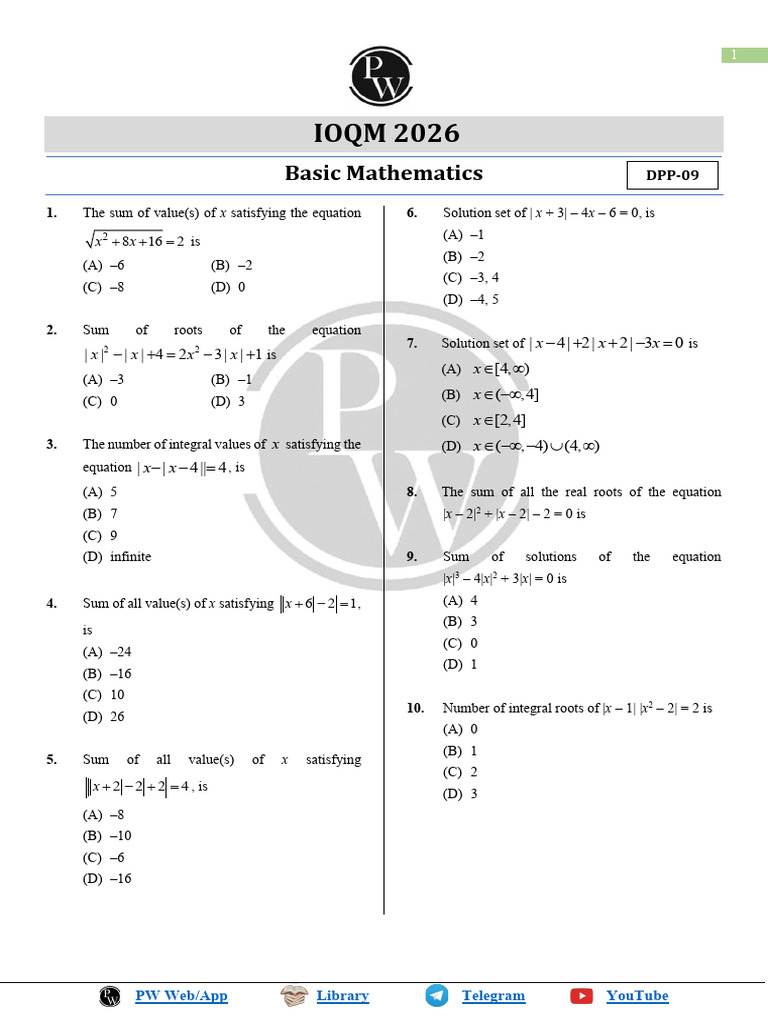 Basic Mathematics DPP 09 (of Lec 10) (1) | PDF | Mathematics | Number ...